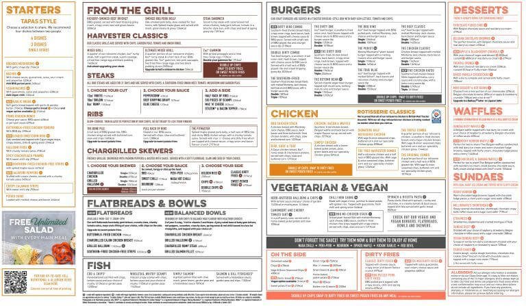 Harvester - Nutrition Information and Calories (Full Menu)